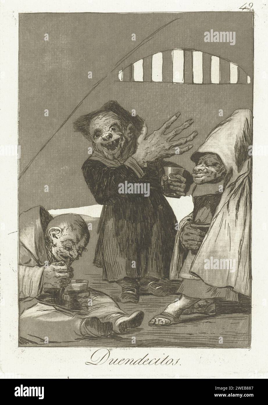 Kobolds, Francisco de Goya, 1797 - 1799 print Three small people with ...