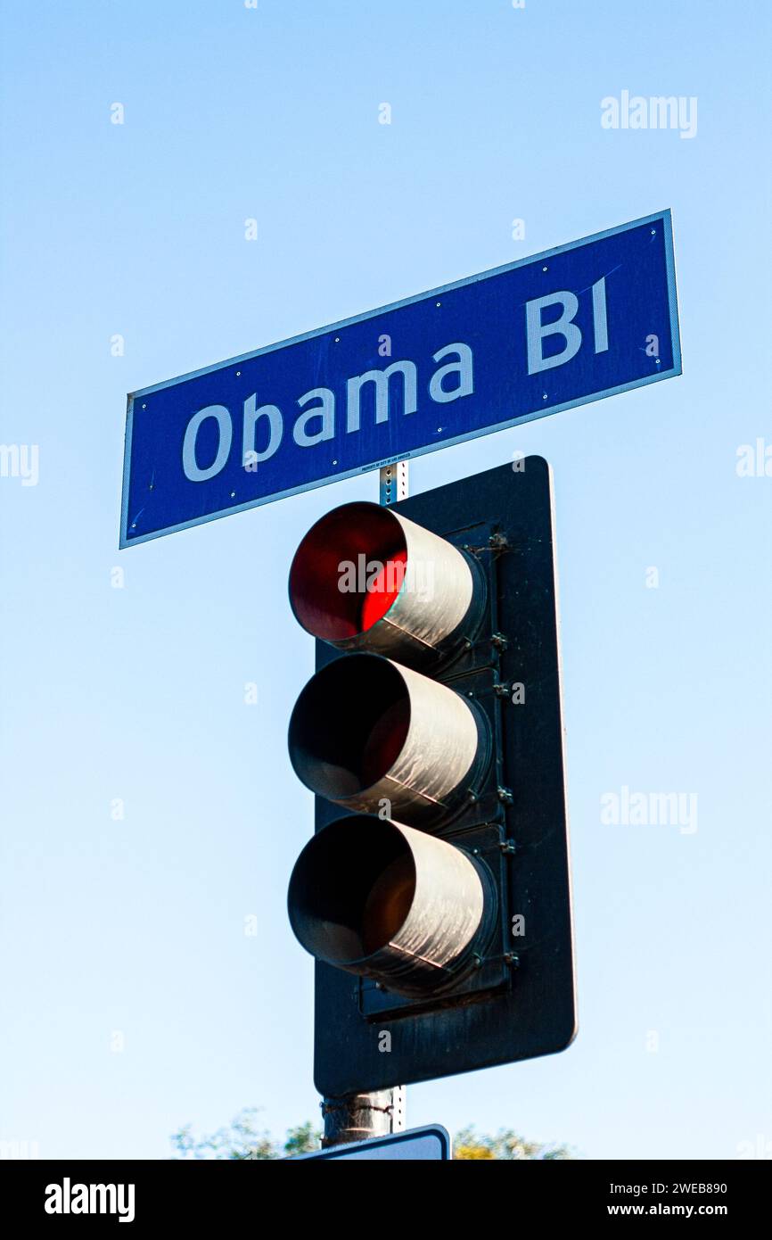Sign for Obama Boulevard in the Baldwin Hills/Crenshaw area of Los ...