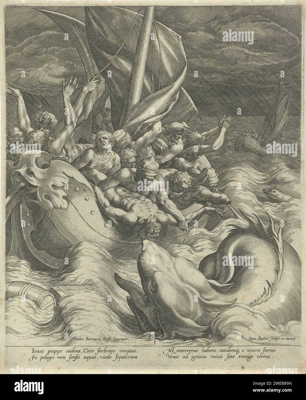 Jonah is thrown overboard by the fishermen, Johann Sadeler (I), after ...