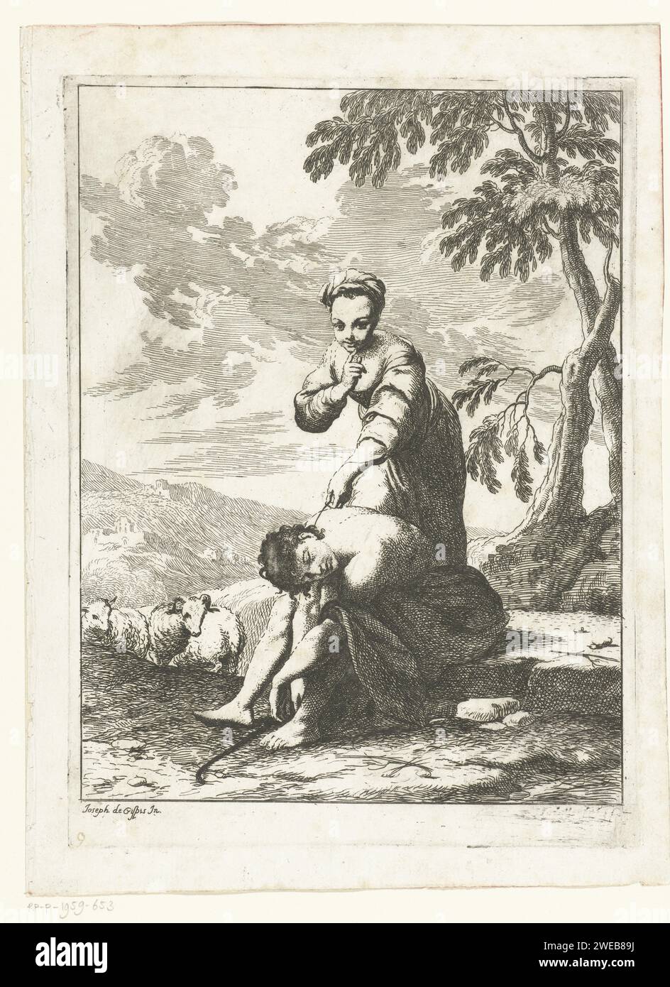 Girl tickles a sleeping shepherd, Giuseppe Maria Crespi, 1675 - 1747 ...