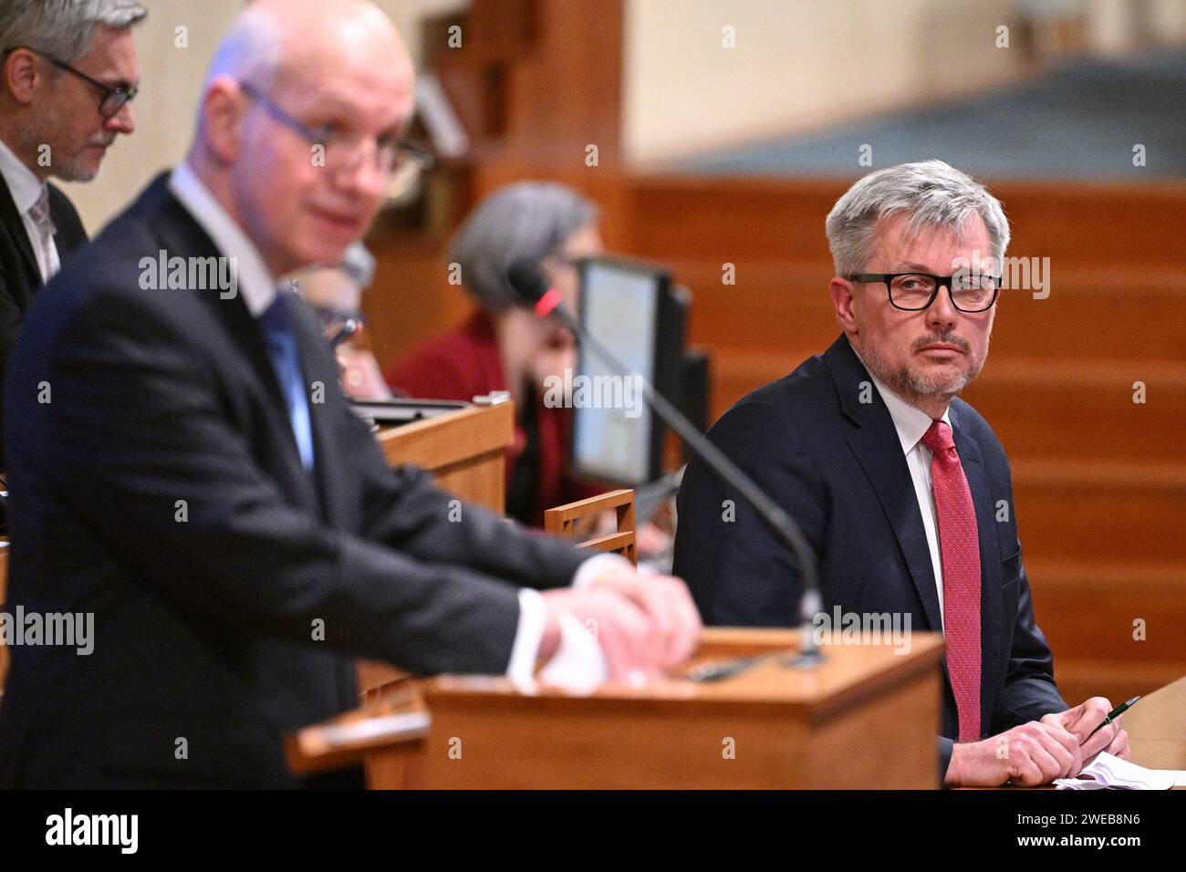 Prague, Czech Republic. 24th Jan, 2024. Milan Hulmak, right, candidate ...