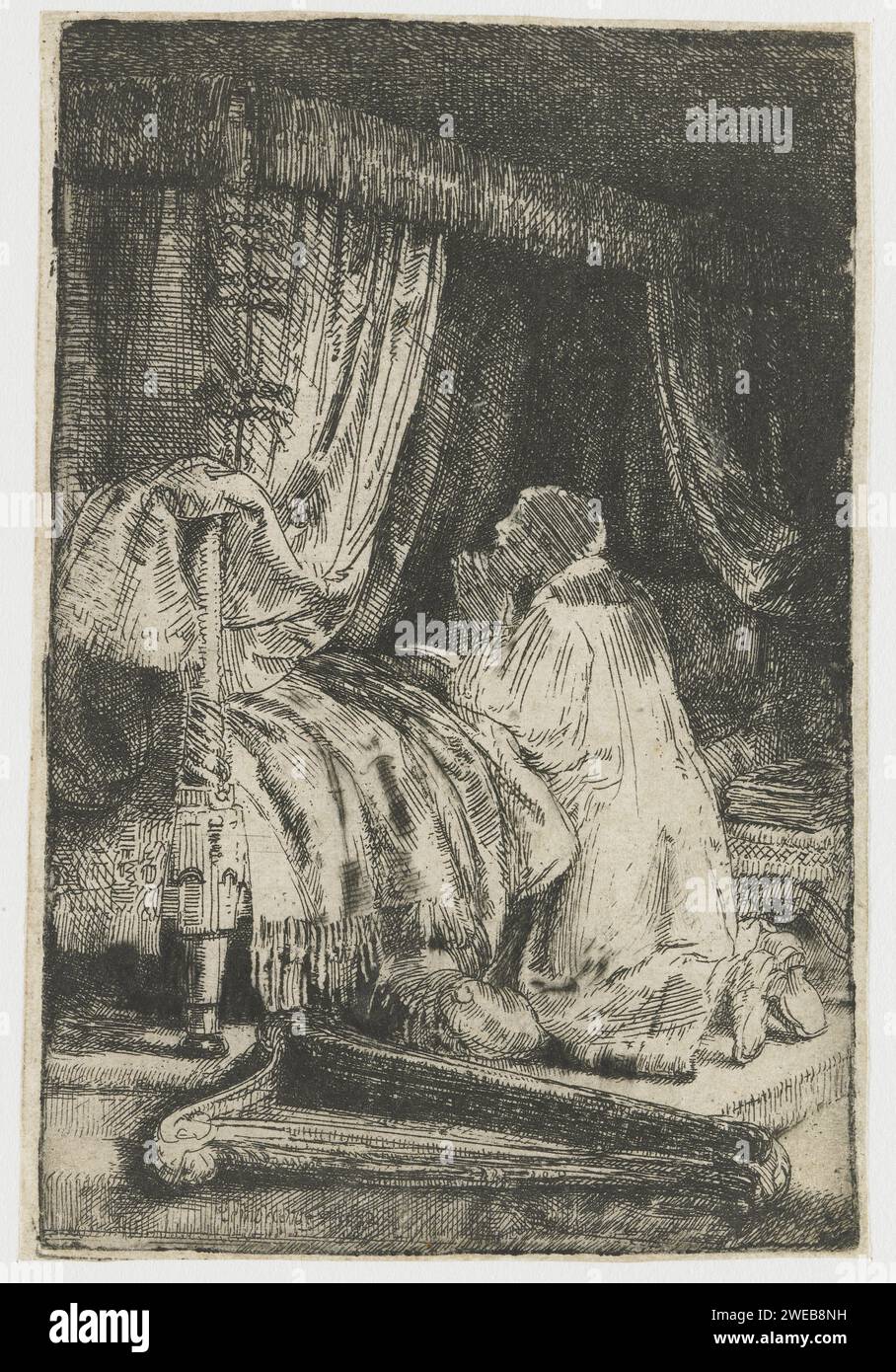 David in Prayer, Rembrandt van Rijn, 1652 print paper etching ...