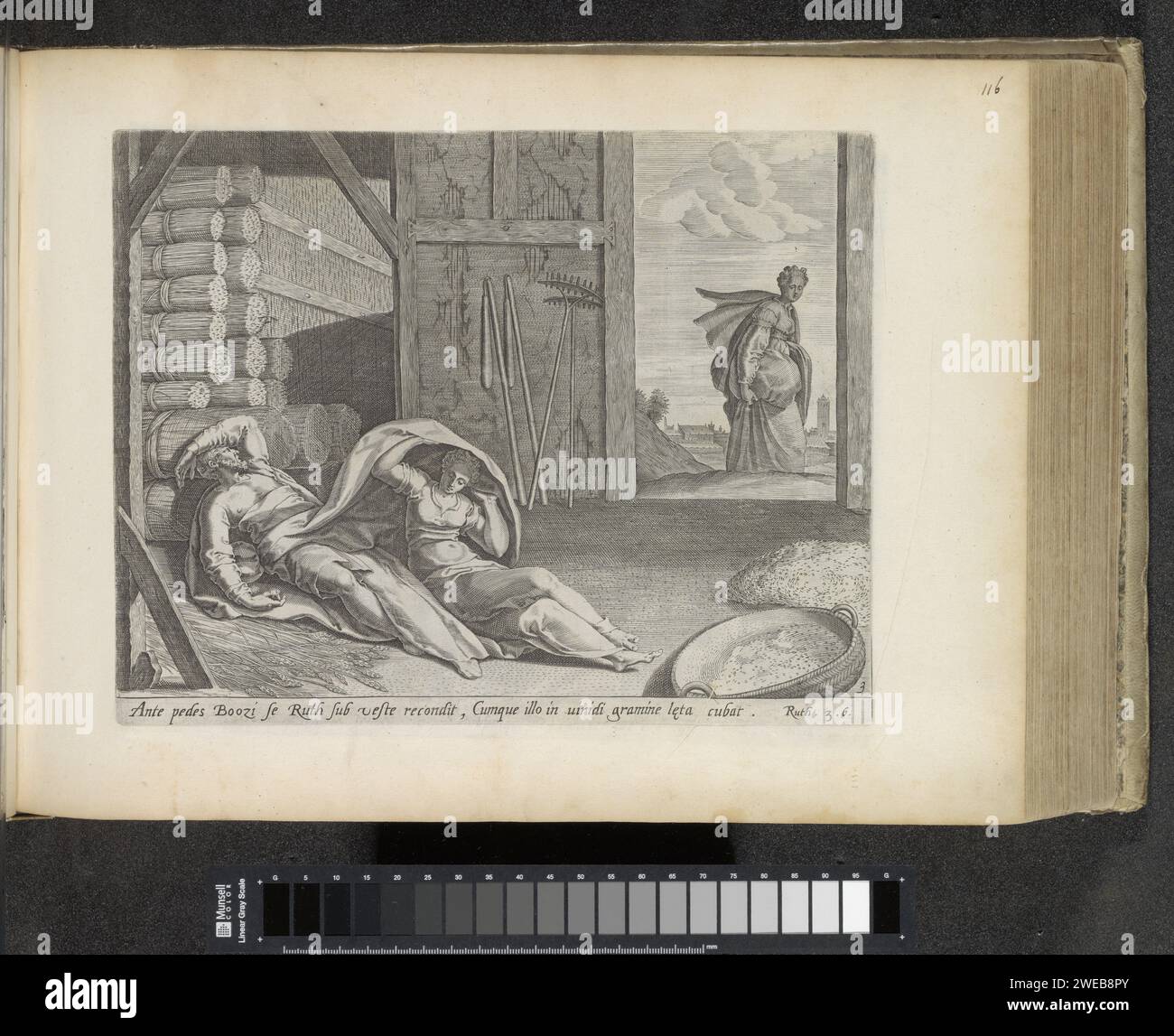 Ruth is sleeping at the foot end of Boaz, 1643 print Boaz sleeps in a corn barn. Ruth lies at ...