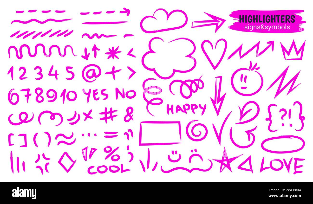 Neon pink highlight brush underlines. isolated elements Stock Vector ... Neon pink highlight brush underlines. isolated elements Stock Vector ...