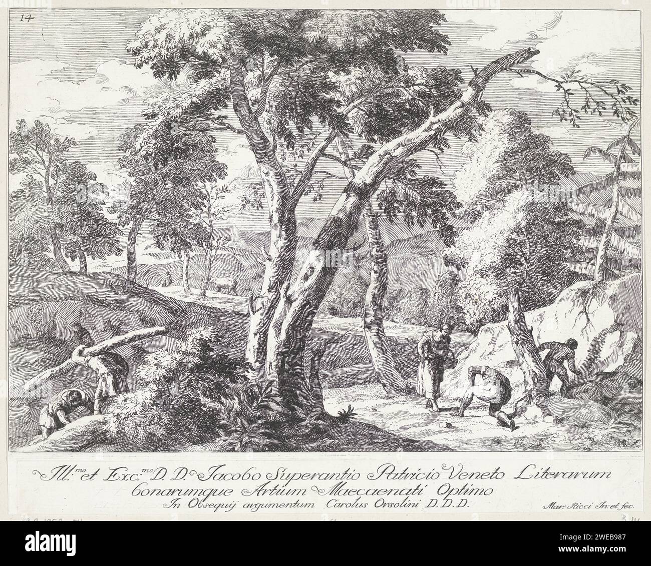 Landscape with farmers, Marco Ricci, 1730 print Landscape with farmers ...