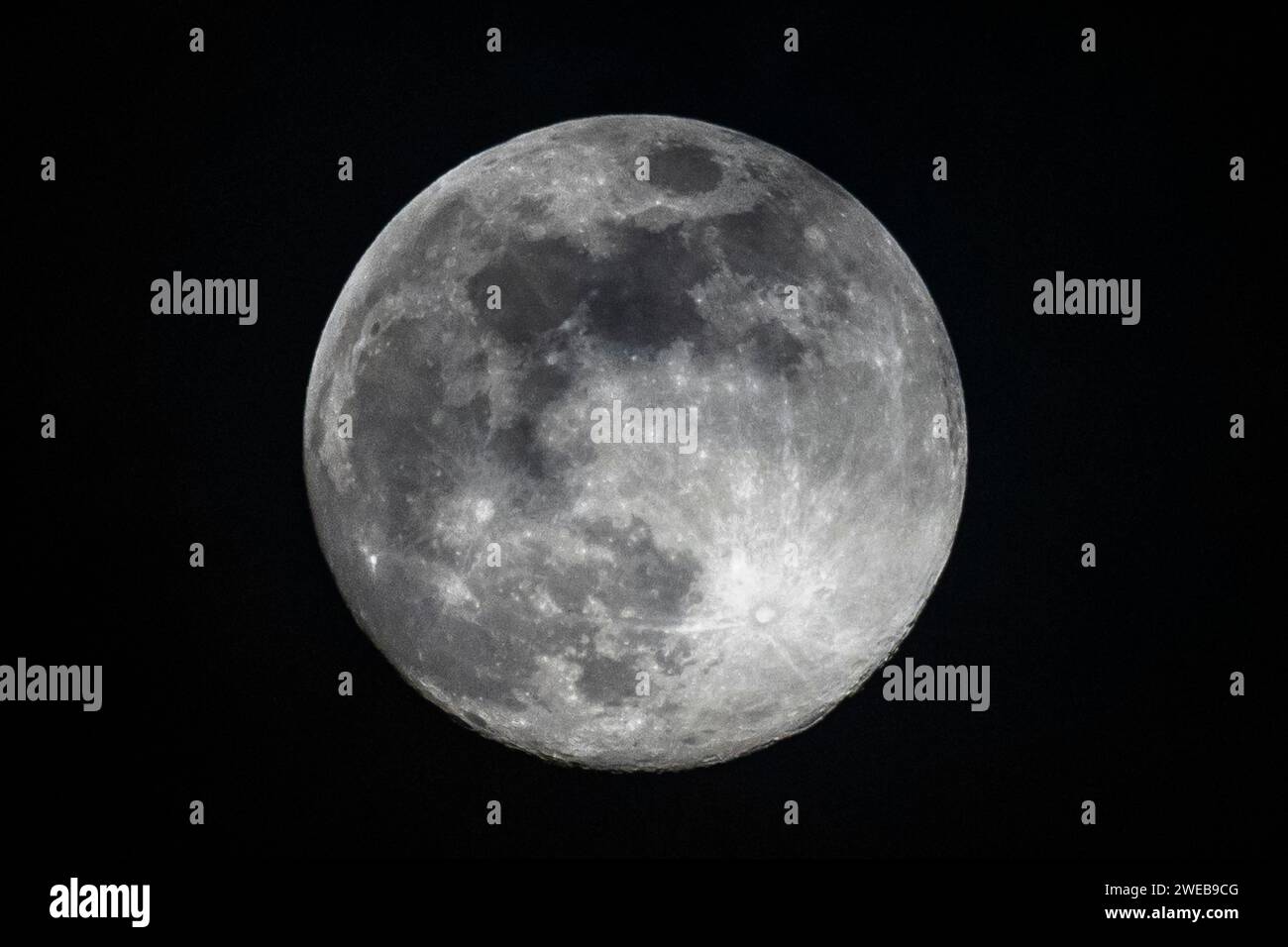 London, UK. 24 January 2024. UK Weather – A 99% waxing gibbous moon is ...