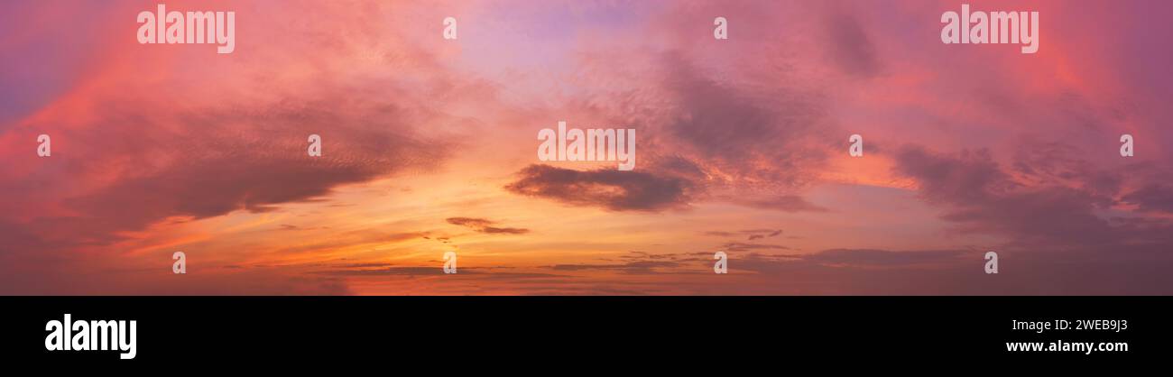 Romantic sky with clouds at sunset. Dramatic cloudscape panorama Stock ...