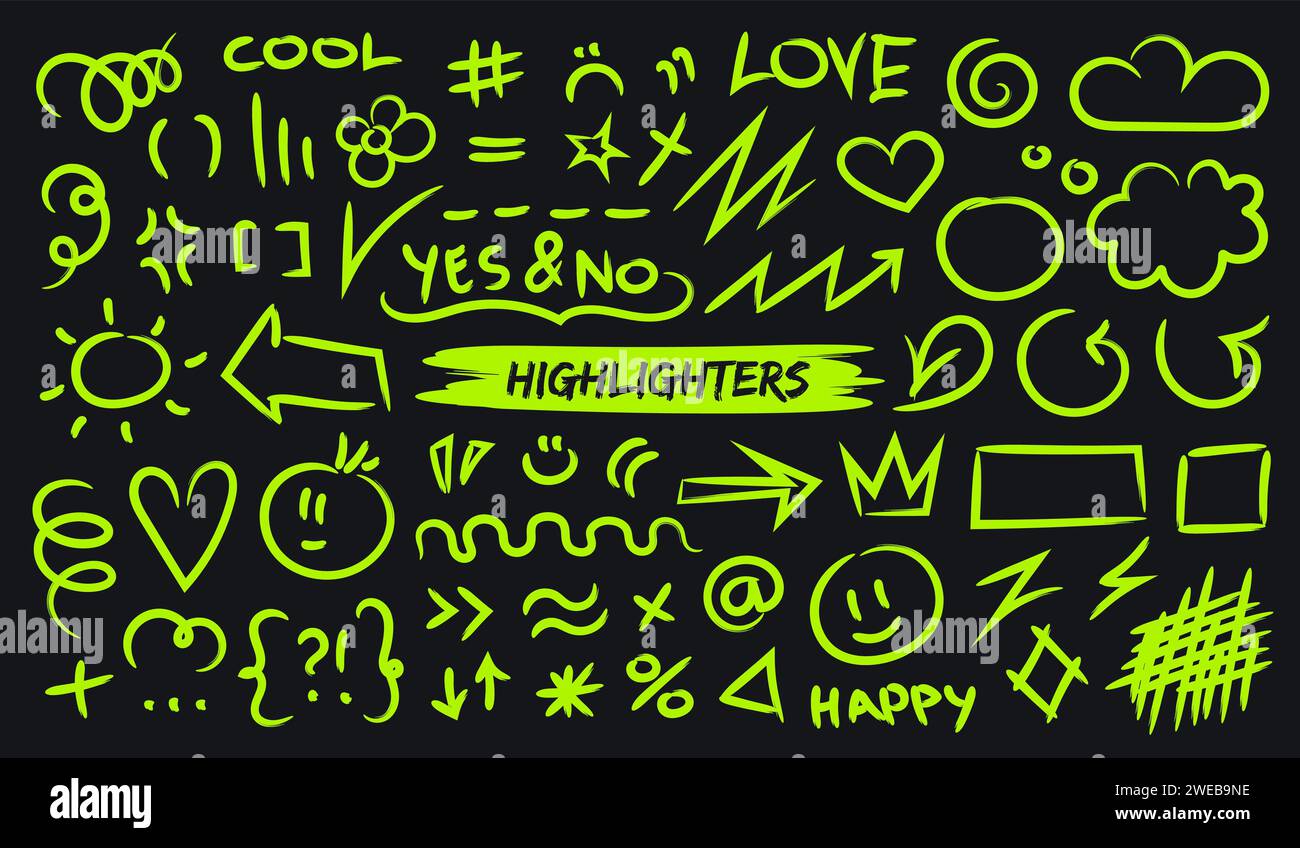 Neon green highlight brush underlines. isolated elements Stock Vector ...