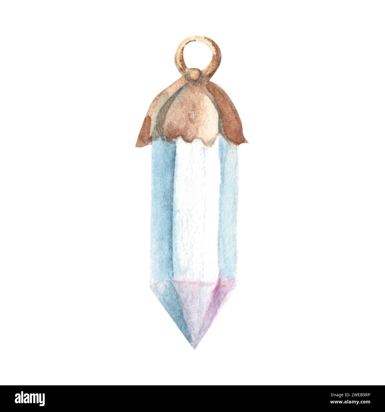 Jewelry white quartz crystal with copper frame. Vintage design element ...