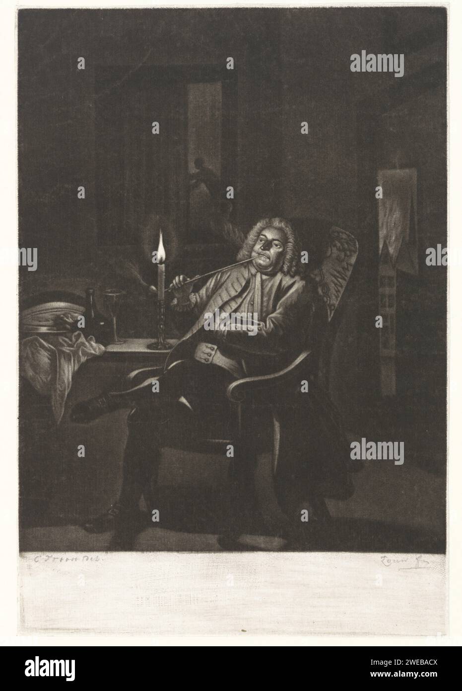 Piping man, Pieter Louw, After Cornelis Troost, 1743 - 1800 print In a ...