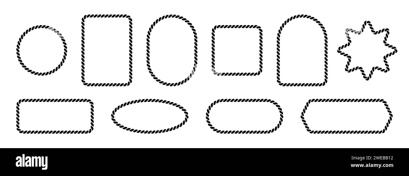 Vector rope frames. Borders of different geometric shapes are round ...