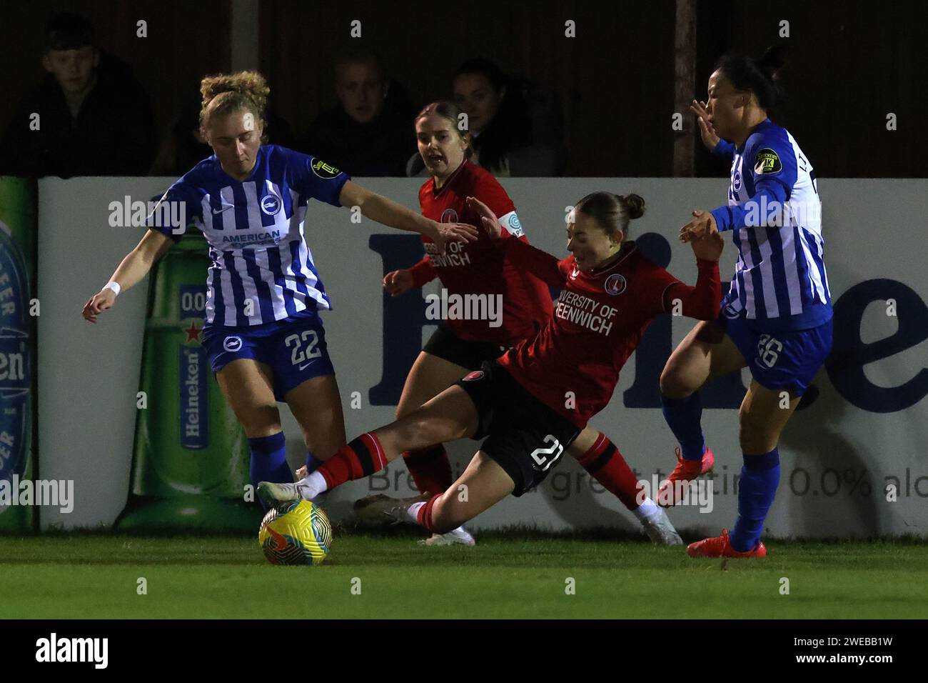 London, UK. 24th Jan, 2024. Katie Robinson (22 Brighton) fouls Sophie O ...