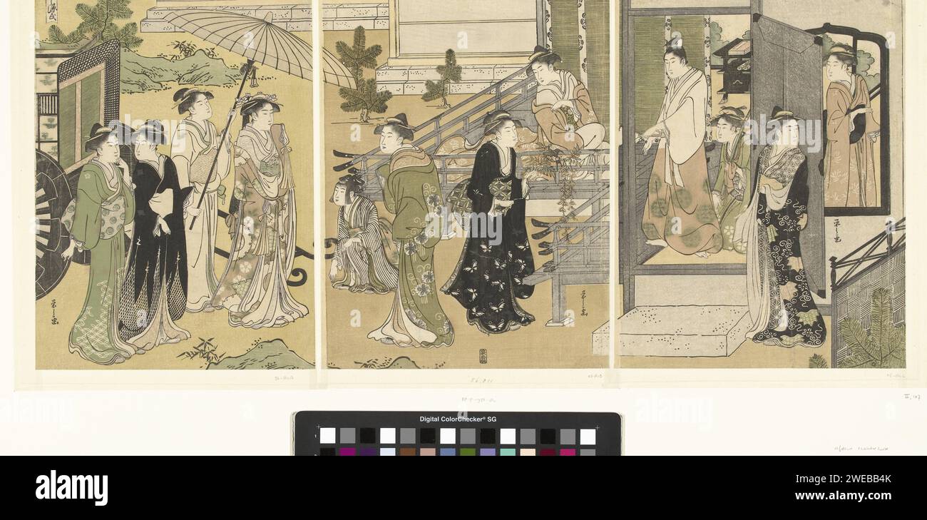 HET BEZOEK, HOSODA EISHI, 1788-1792 print Princess, with court ladies ...