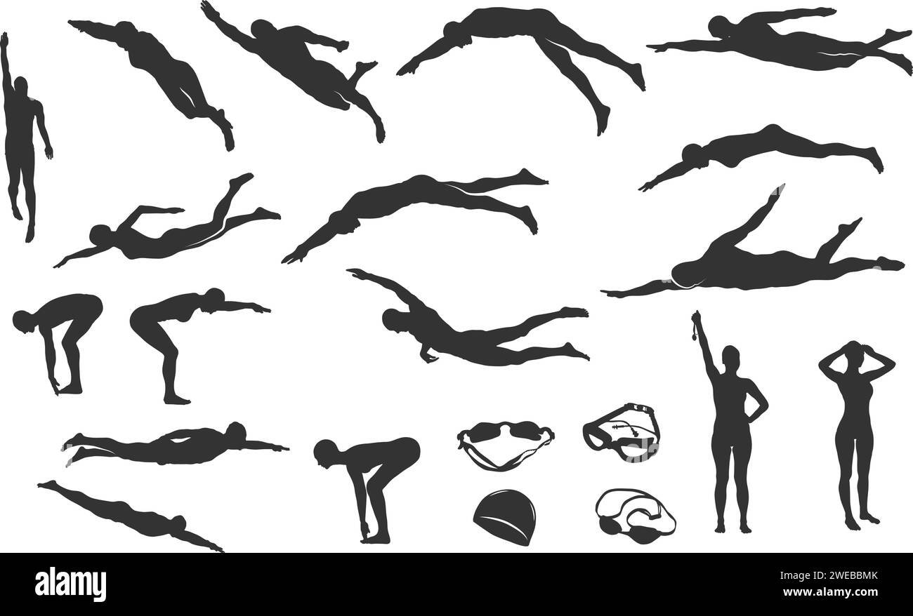 Swimming silhouettes, Swimmer silhouette, Woman swimming silhouette ...