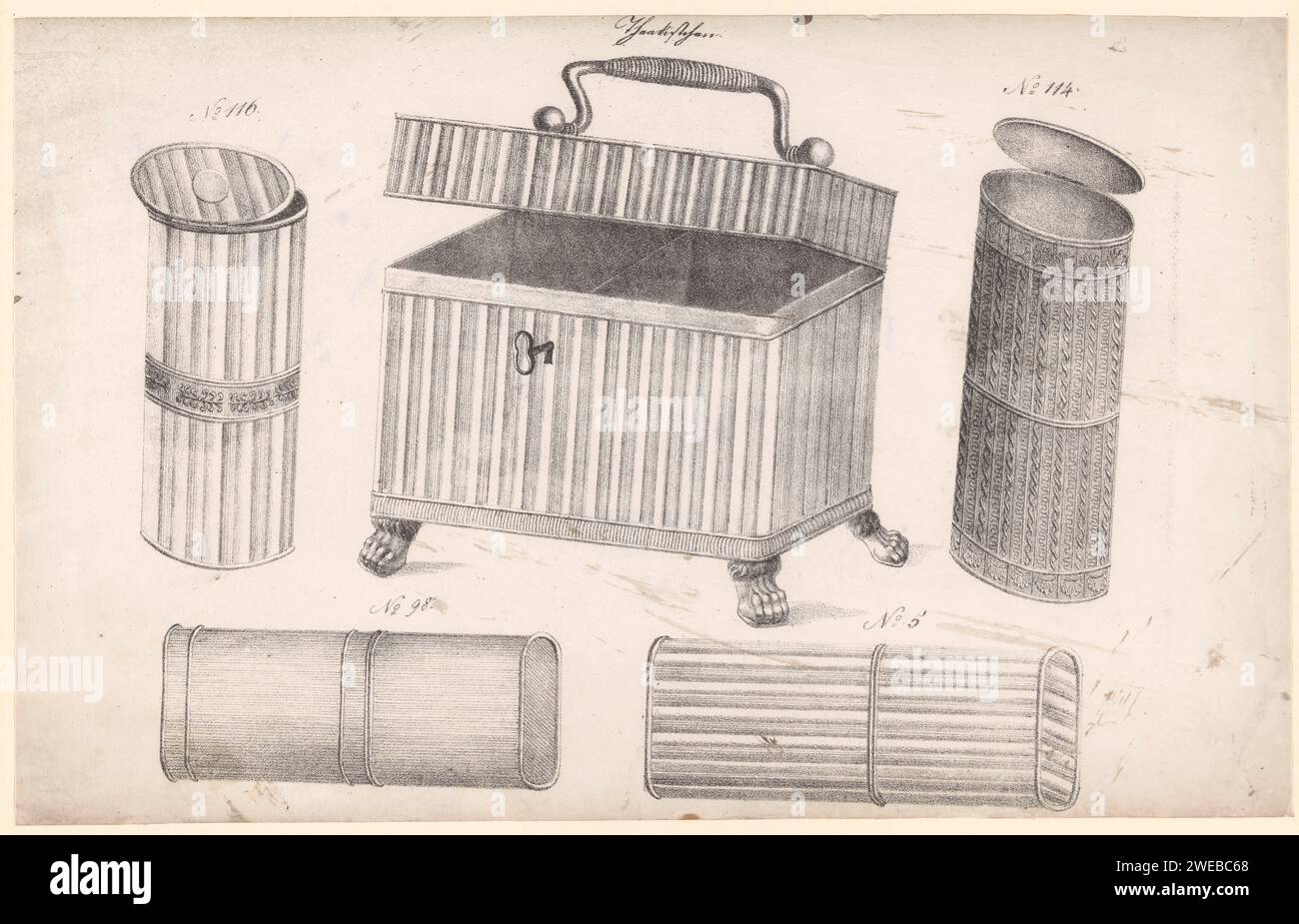 Kist a bus, anonymous, 1820 - 1840 print Designs for a box with handle ...