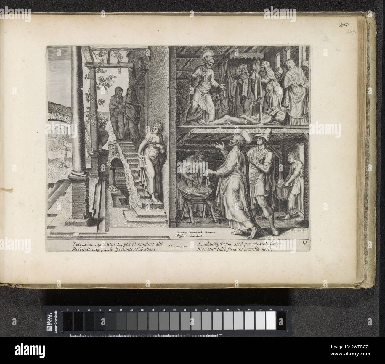 Opwekking Tabita by Peter in Joppe, 1643 print In the foreground, the ...