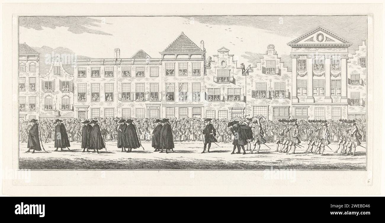 Hofdienaren in the coronary procession of Anna van Hannover in Delft, 1759, Simon Fokke, After ...