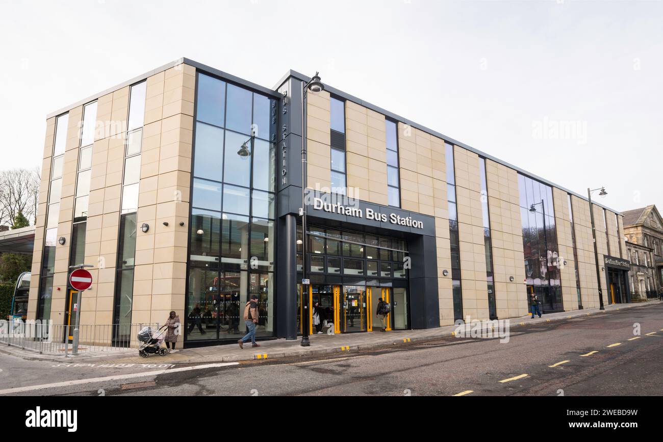 Passengers entering the recently rebuilt Durham bus station, in Durham ...