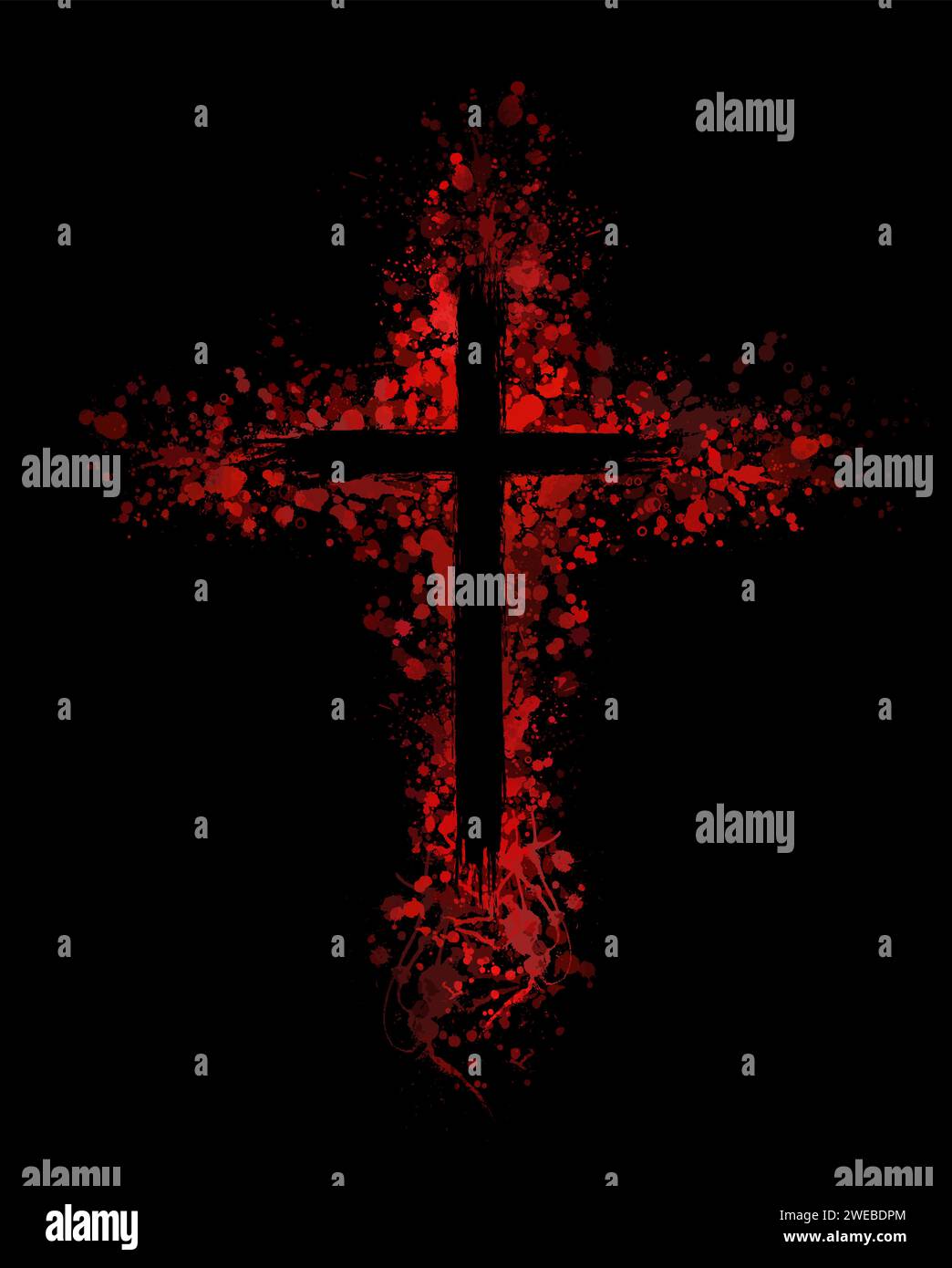 Red religious cross on a black background. bloody cross, hand drawing ...