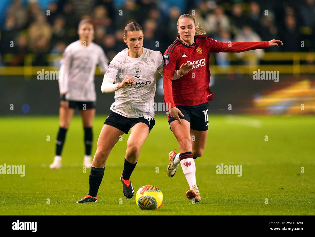 Manchester City's Filippa Angeldahl (left) and Manchester United's Lisa ...
