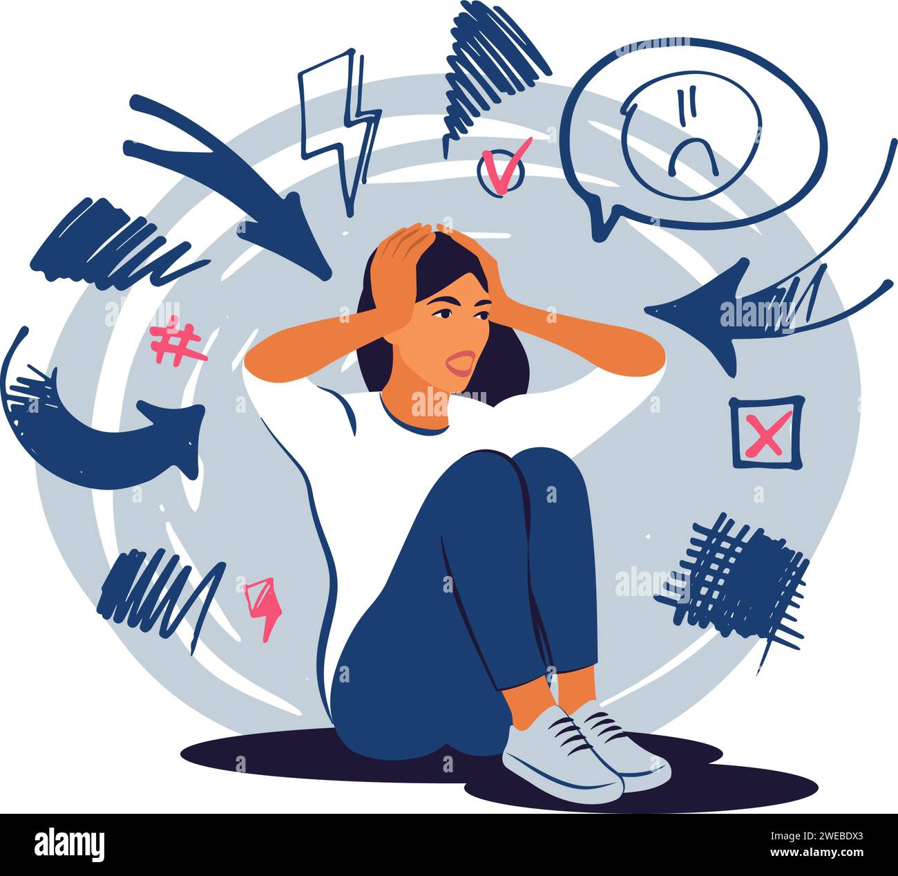 Mental disorder concept. Nervous woman with mental problem feeling ...