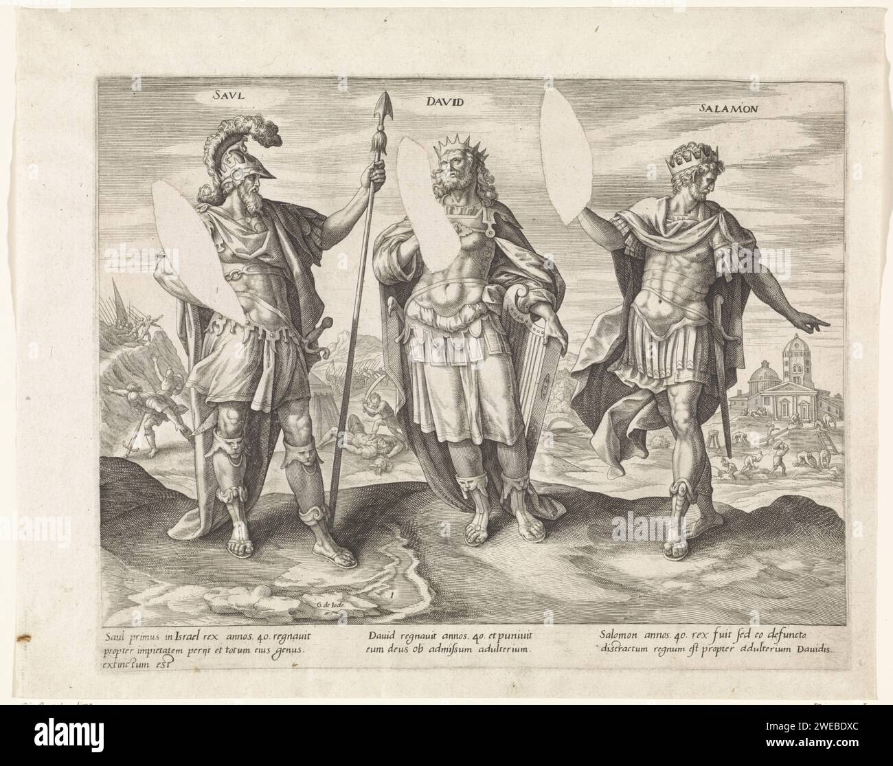 Saul, David and Solomon, Anonymous, After Maerten de Vos, 1585 print ...