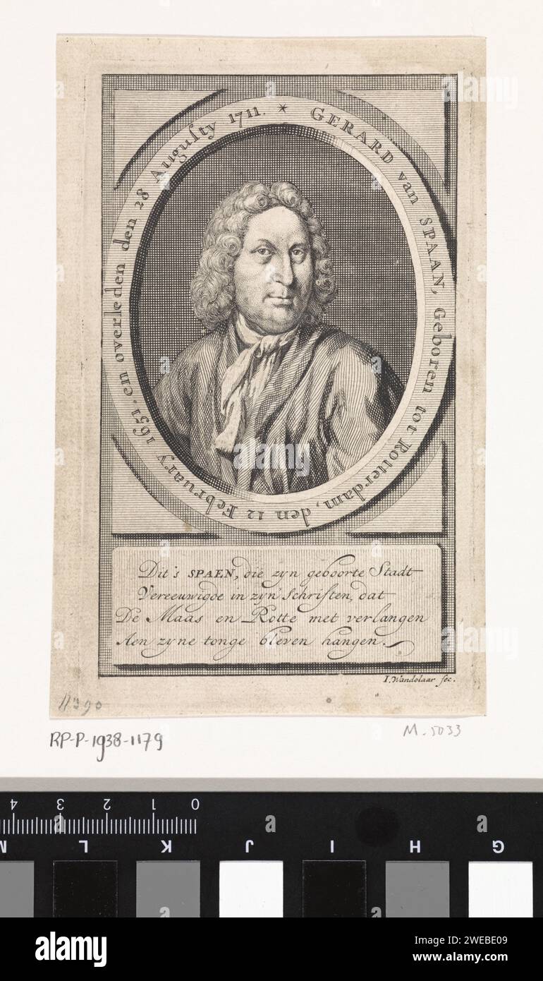 Portrait of poet Gerrit van Spaan, Jan Wandelaar, 1702 - 1759 print In ...