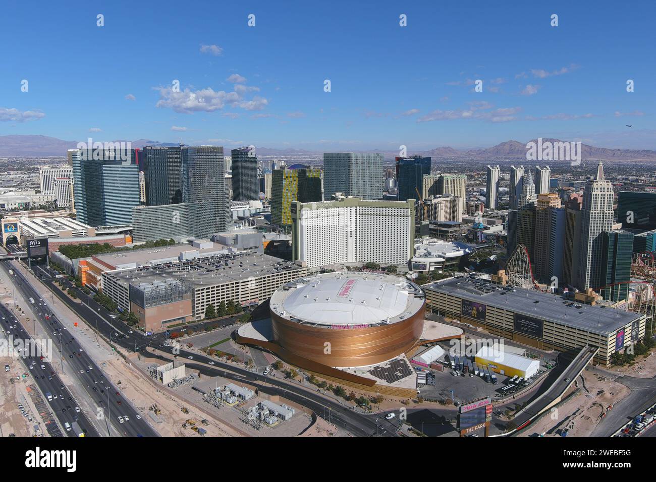 A general overall aerial view of the T-Mobile Arena, Friday, Dec. 1 ...