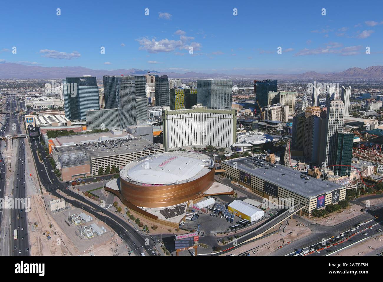 A general overall aerial view of the T-Mobile Arena, Friday, Dec. 1 ...