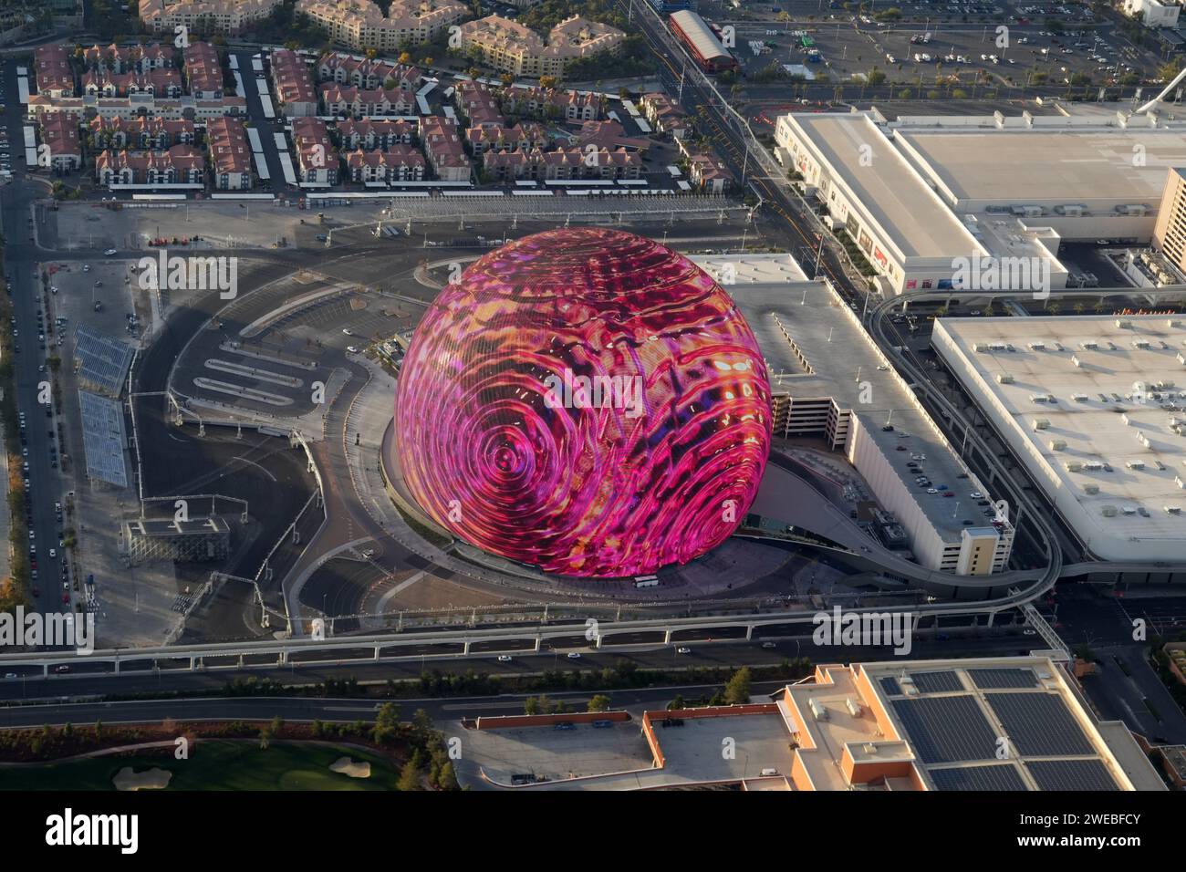 A general overall aerial view of the Sphere, Saturday, Dec. 2k 2023, in ...