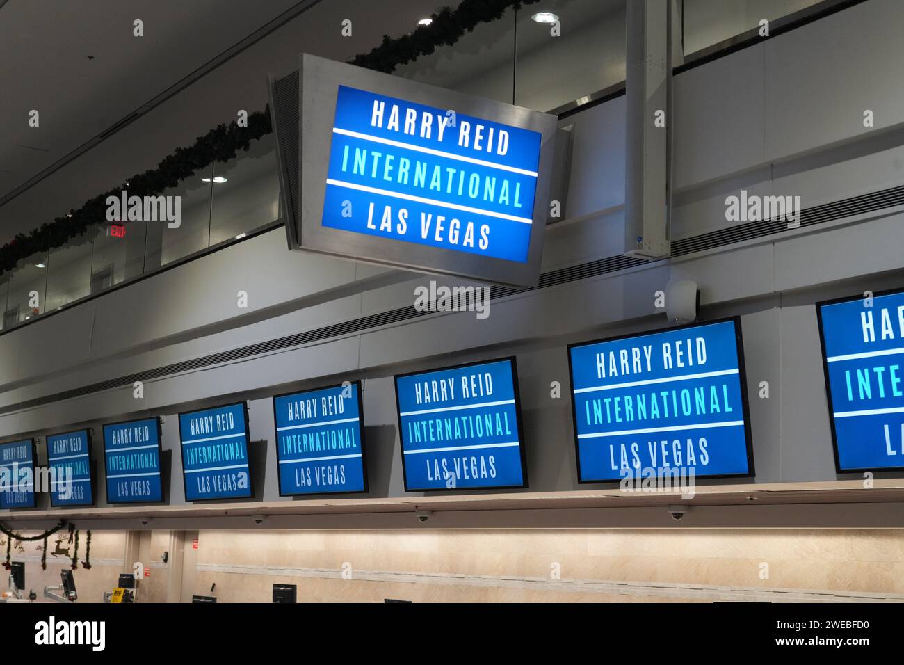 Ticket counter signs at harry reid international airport hi-res stock ...