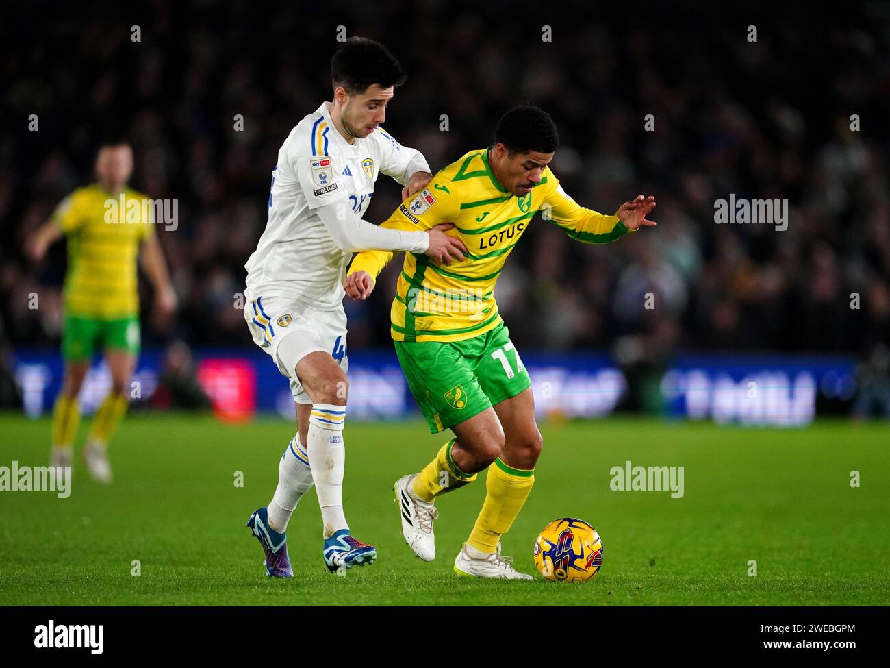 Leeds United's Ilia Gruev (left) and Norwich City's Gabriel Sara battle ...