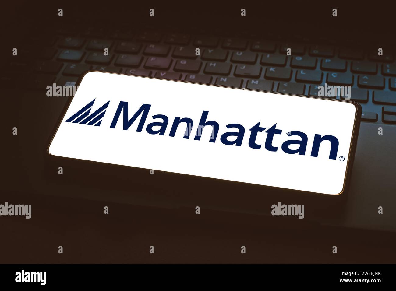 In this photo illustration, the Manhattan Associates logo is displayed ...