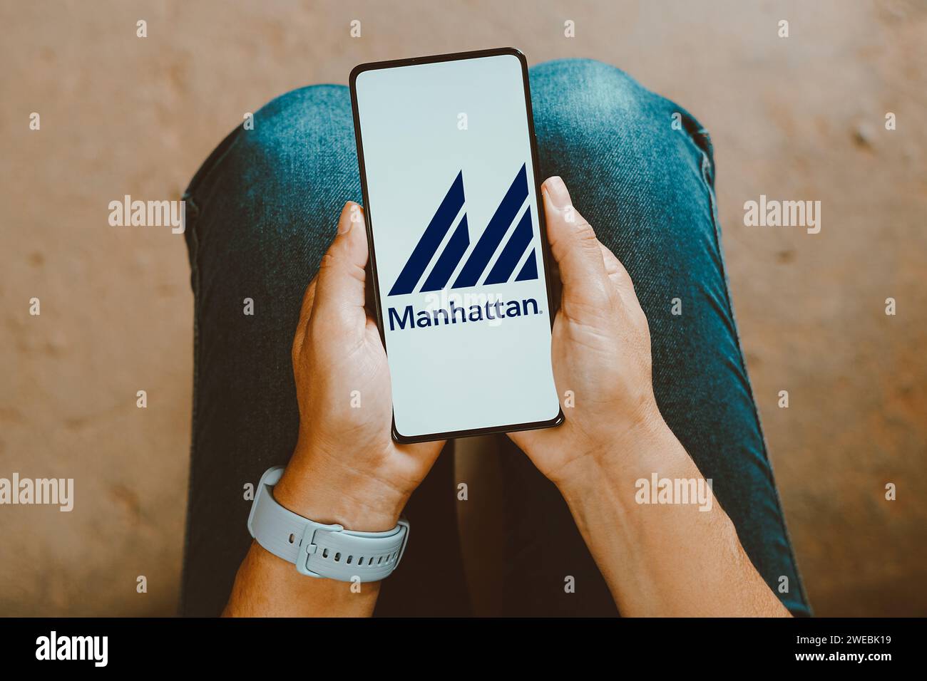 In this photo illustration, the Manhattan Associates logo is displayed ...