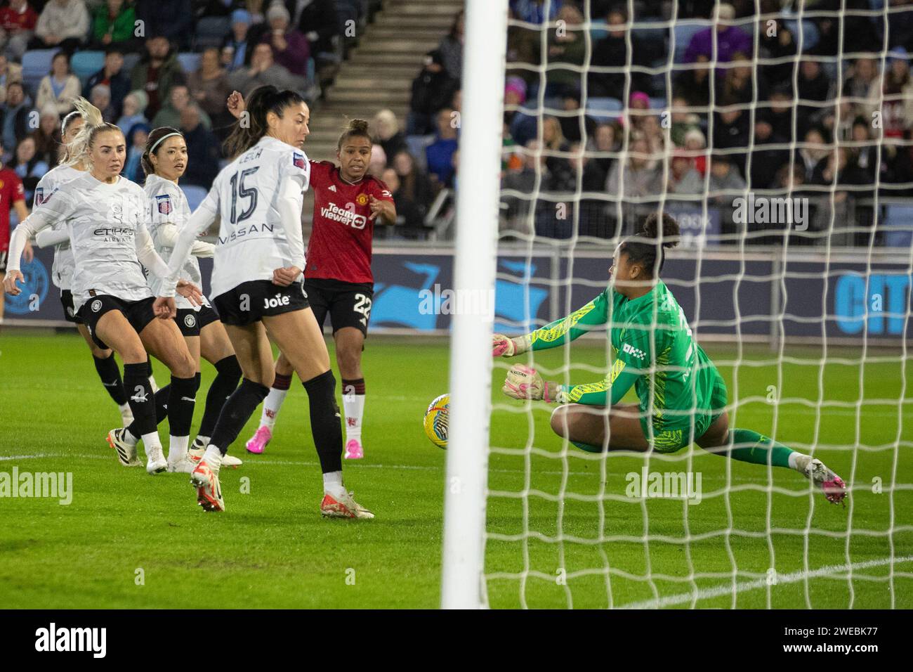 Khiara Keating #35 (GK) of Manchester City makes a save from Nikita ...