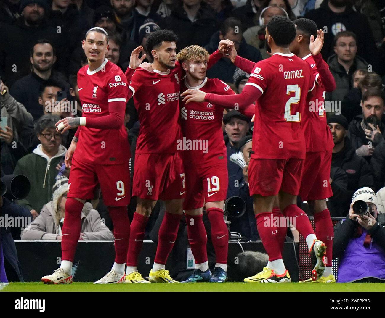 Liverpool's Luis Diaz (second left) celebrates scoring their side's ...