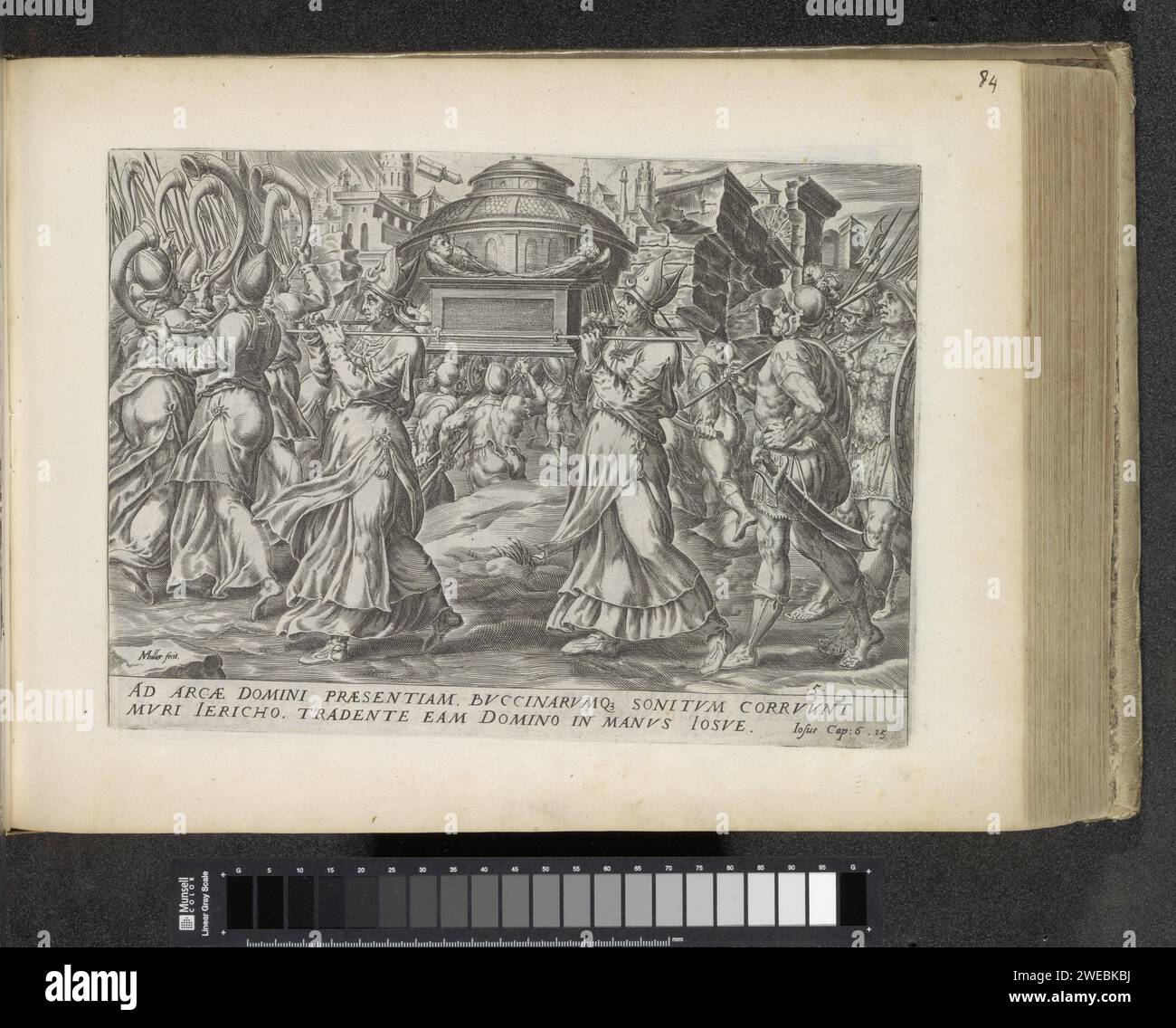 Fall of Jericho, 1643 print Seven priests blow on their ram hests ...