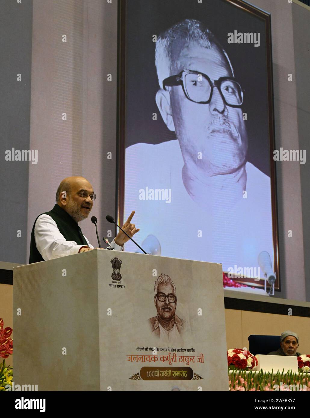 NEW DELHI, INDIA - JANUARY 24: Union Home minister Amit Shah addressing ...