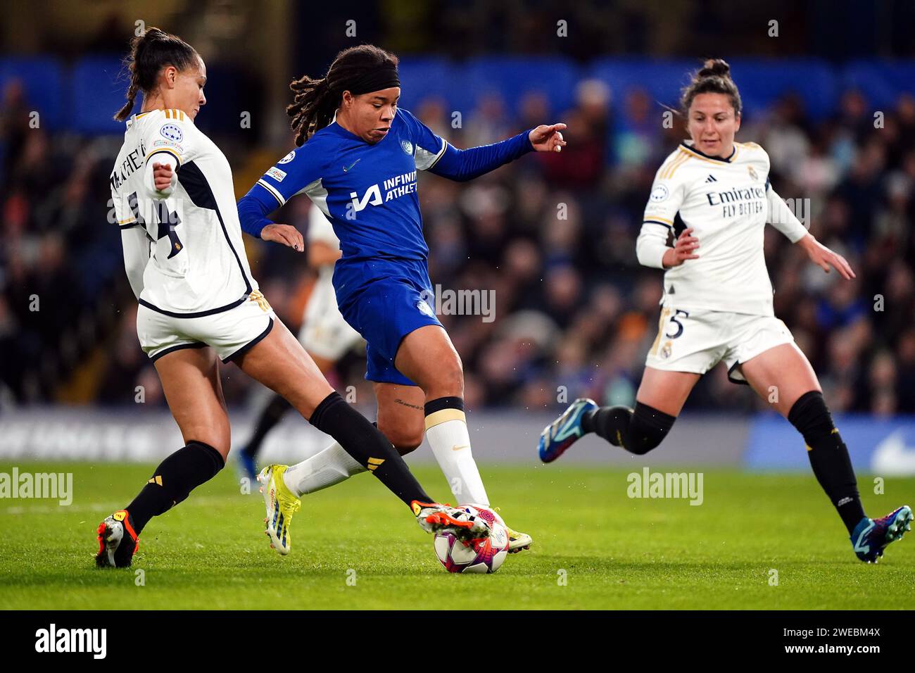 Chelsea's Mia Fishel and Real Madrid's Kathellen Sousa battle for the ...