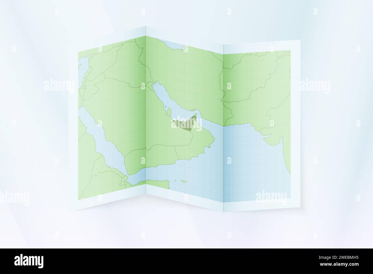 United Arab Emirates map, folded paper with United Arab Emirates map ...