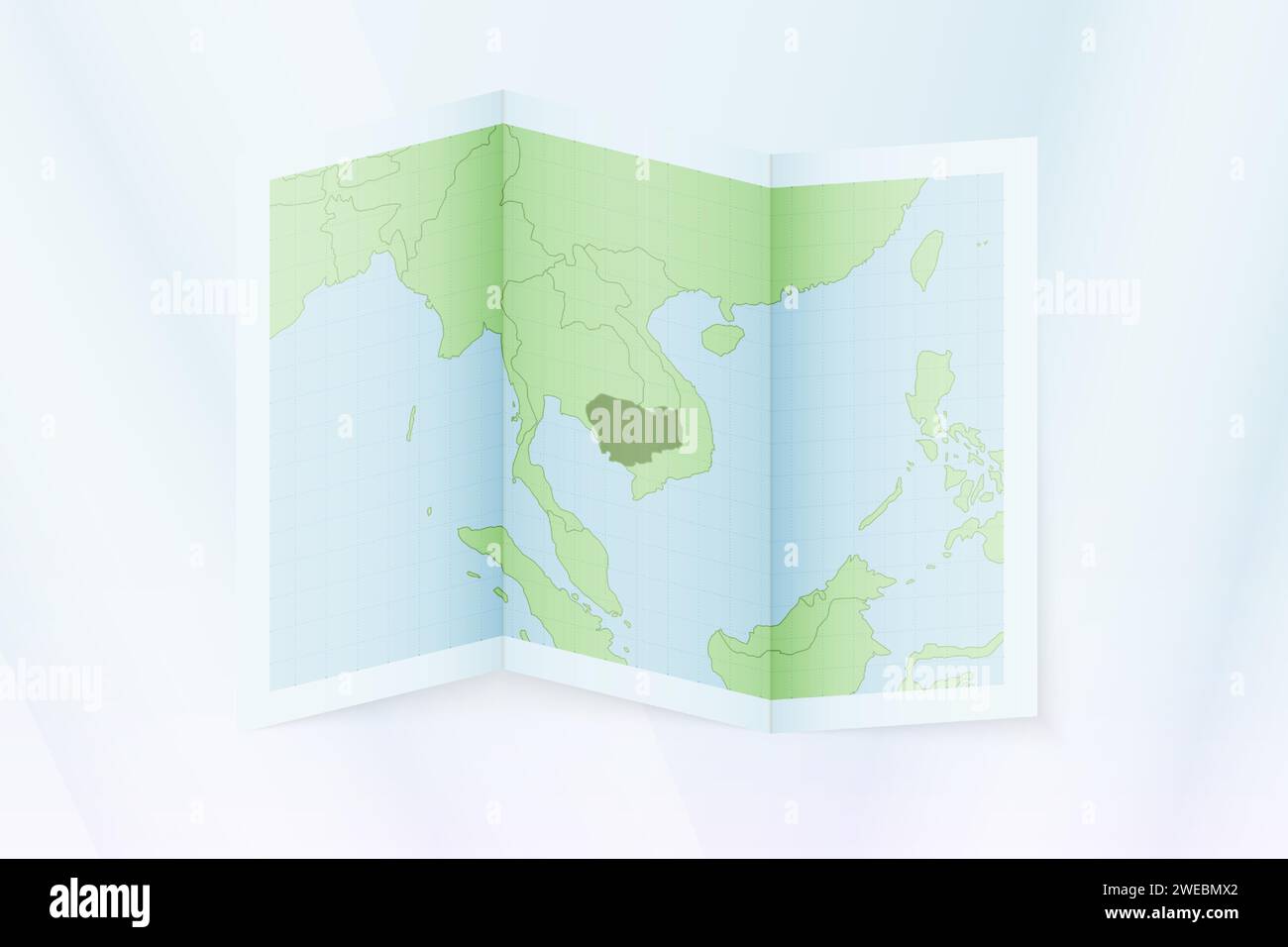 Cambodia map, folded paper with Cambodia map. Vector illustration Stock ...