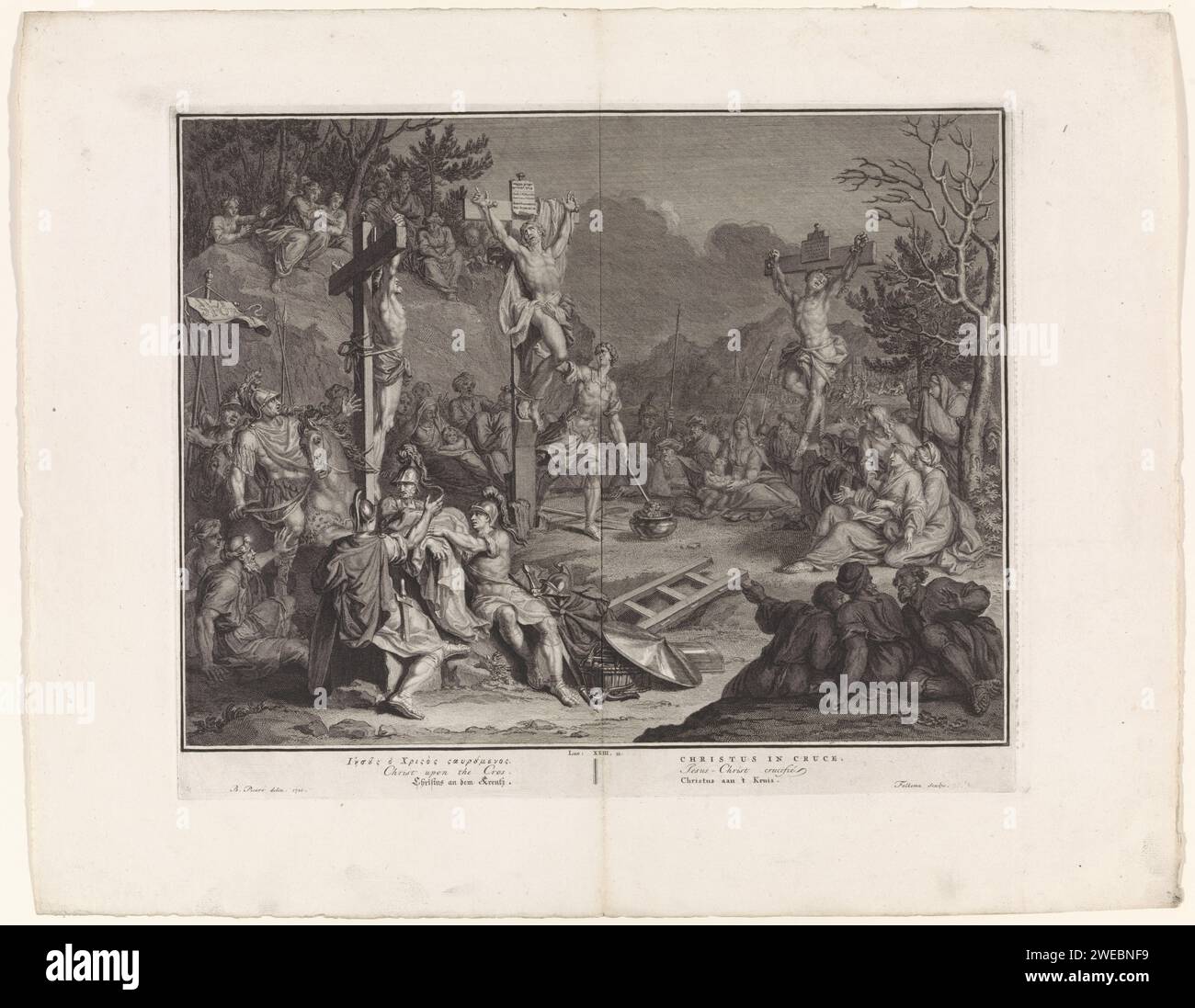 Crucifixion of Christ, Jacob Folkema, After Bernard Picart, 1720 - 1728 print Christ on the ...