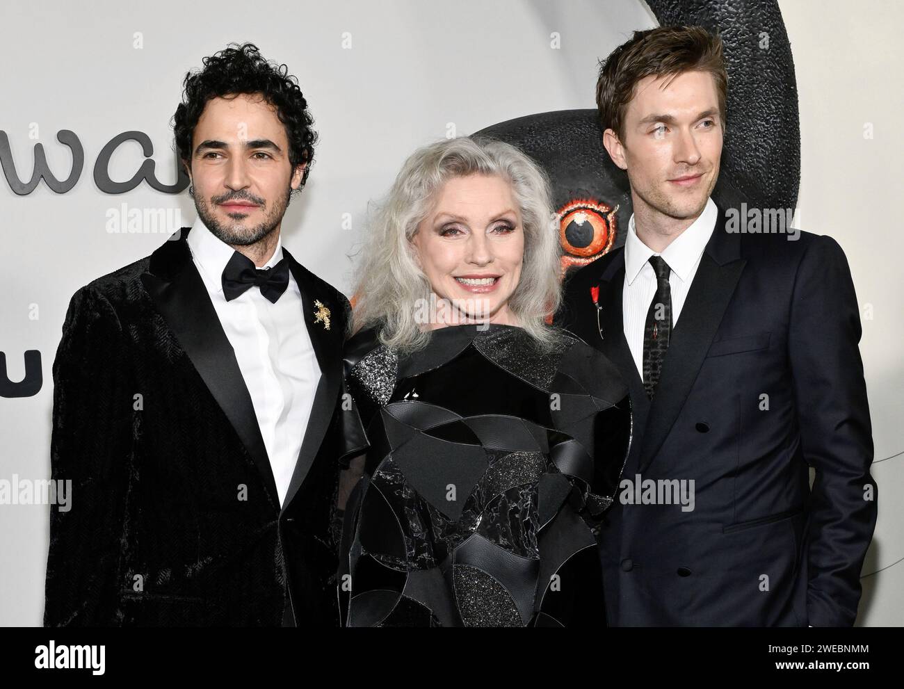Zac Posen, left, Debbie Harry and Harrison Ball attend the premiere of ...