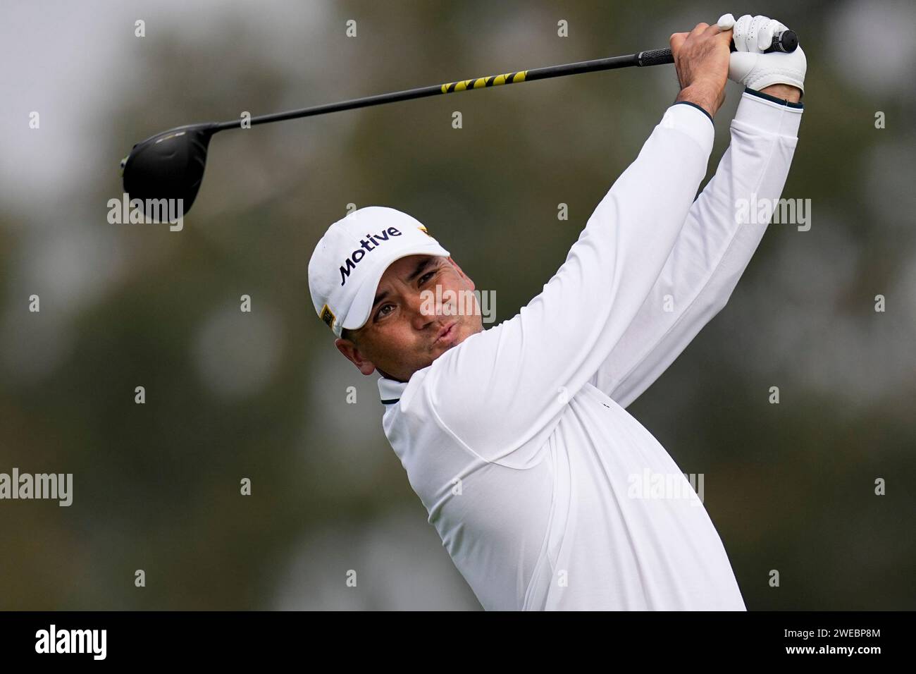 Jason Day watches his tee shot on the second hole of the South Course ...