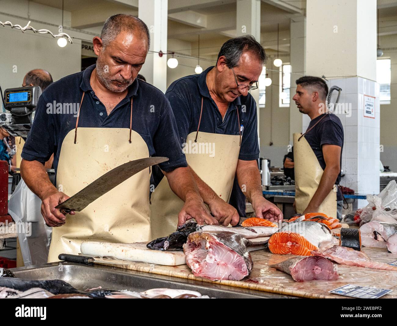 Preparing fresh fish, Fish Market, Funchal, Madeira Stock Photo - Alamy