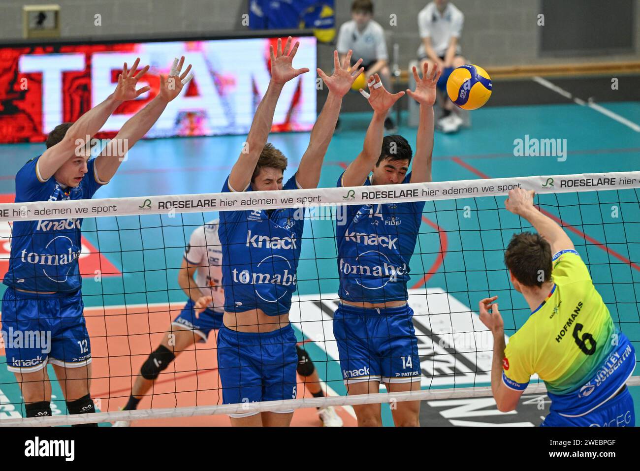 Roeselare, Belgium. 24th Jan, 2024. Seppe Rotty (12) of Roeselare ...