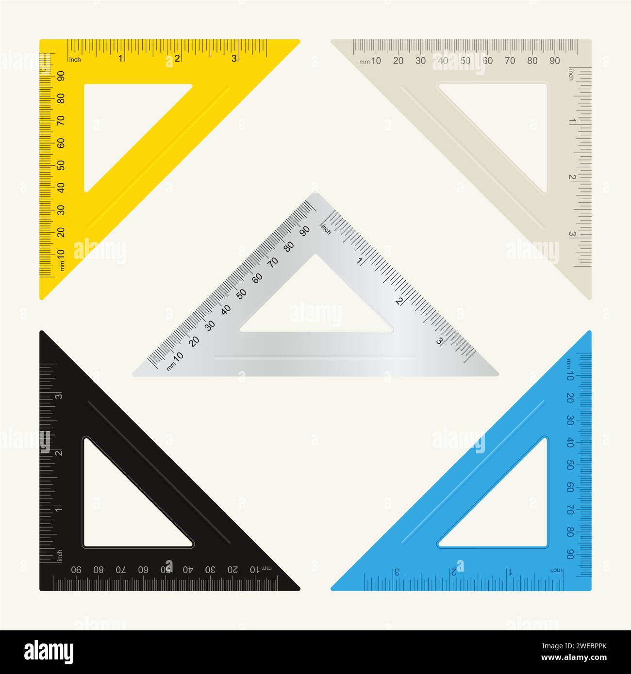 Triangle ruler, set of school supplies. Vector rulers Stock Vector ...