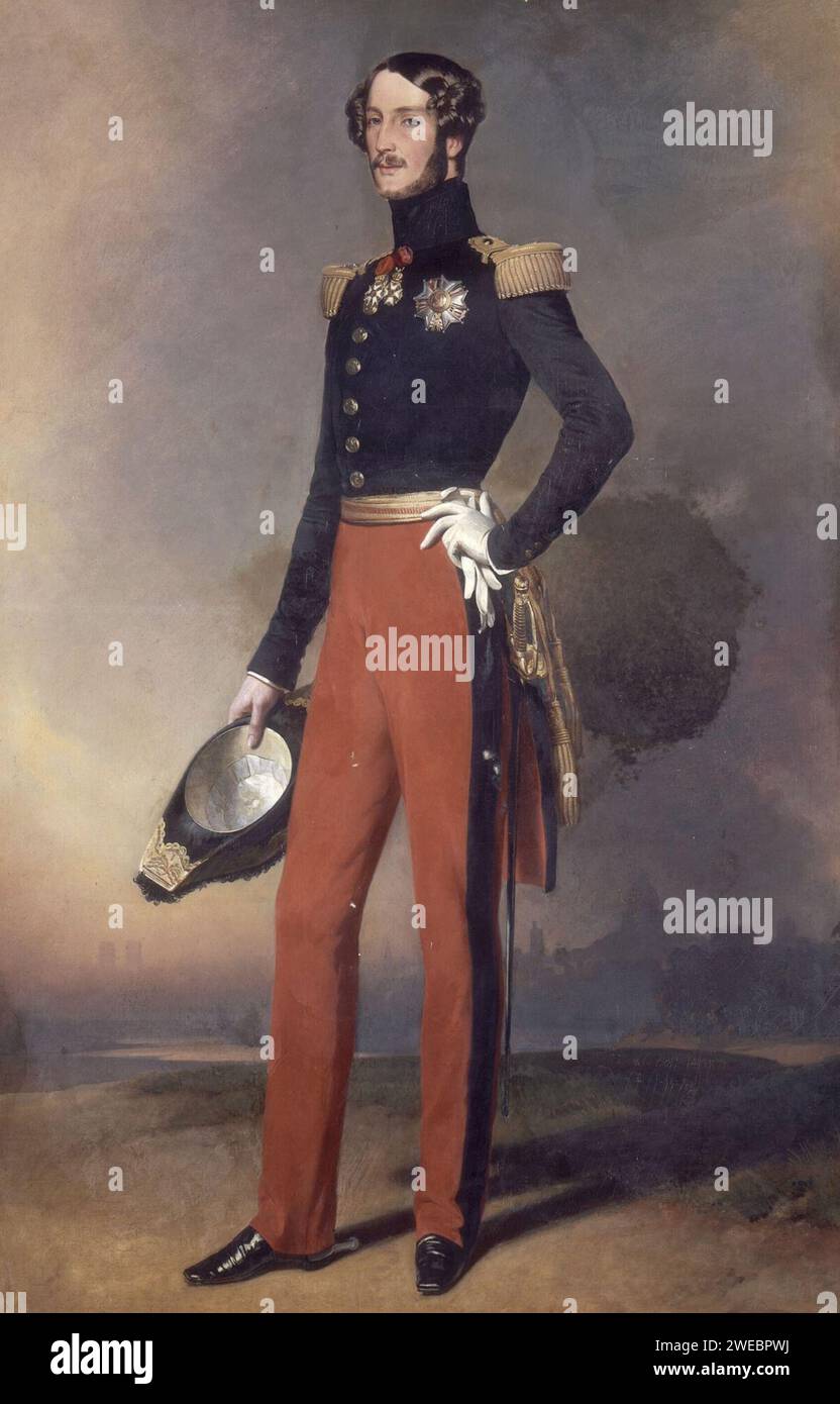 Ferdinand Philippe, Duke of Orléans, in front of a panorama of Paris ...