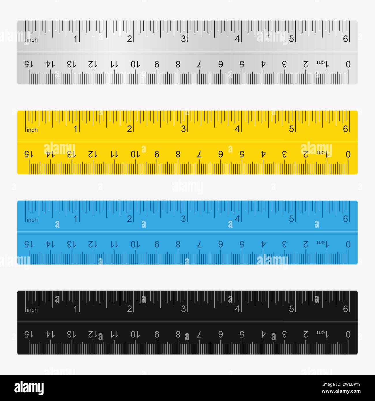 Set of short school rulers in different color isolated on a white ...