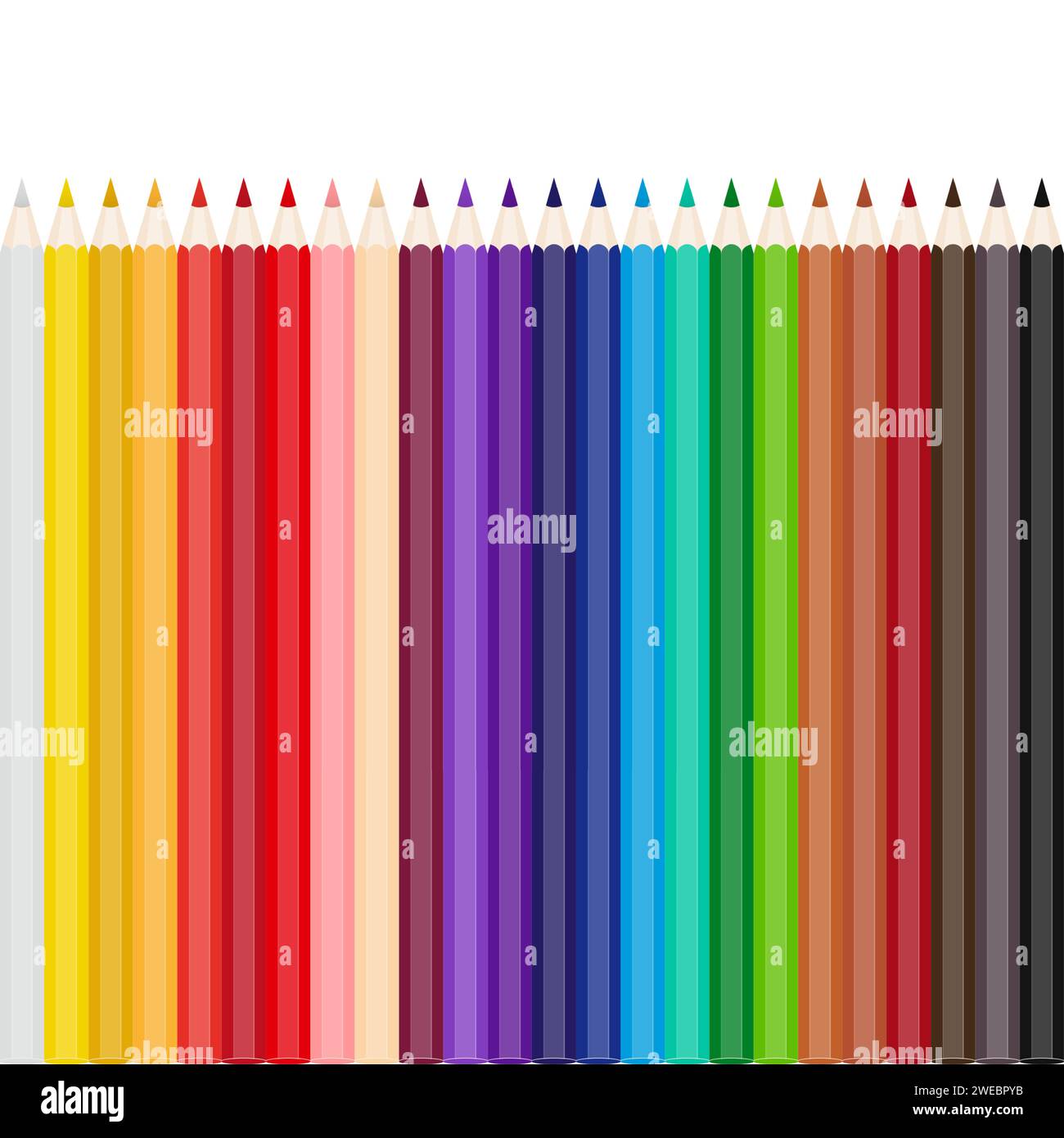 Colored pencils in a row on a white background. Vector illustration for ...